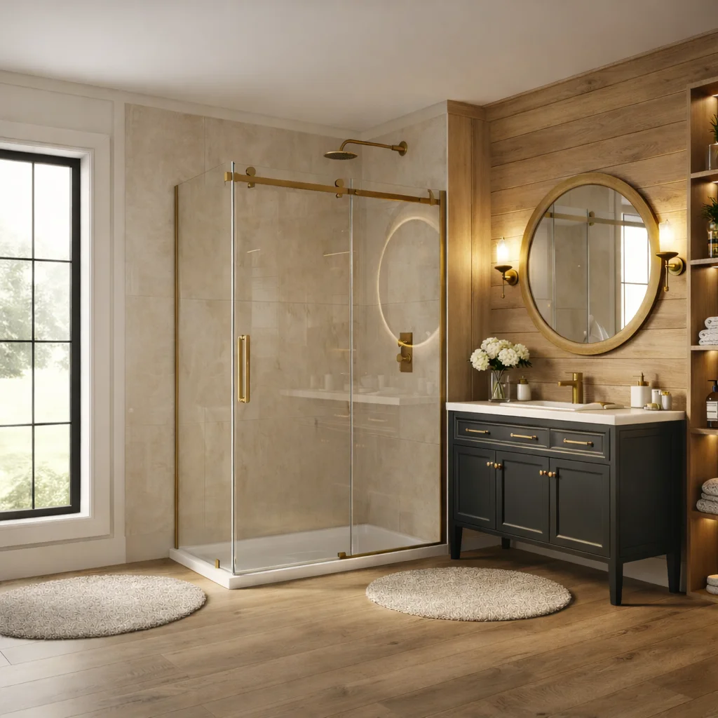 Brandywine Gold Sliding Shower Door | Clear Tempered Glass